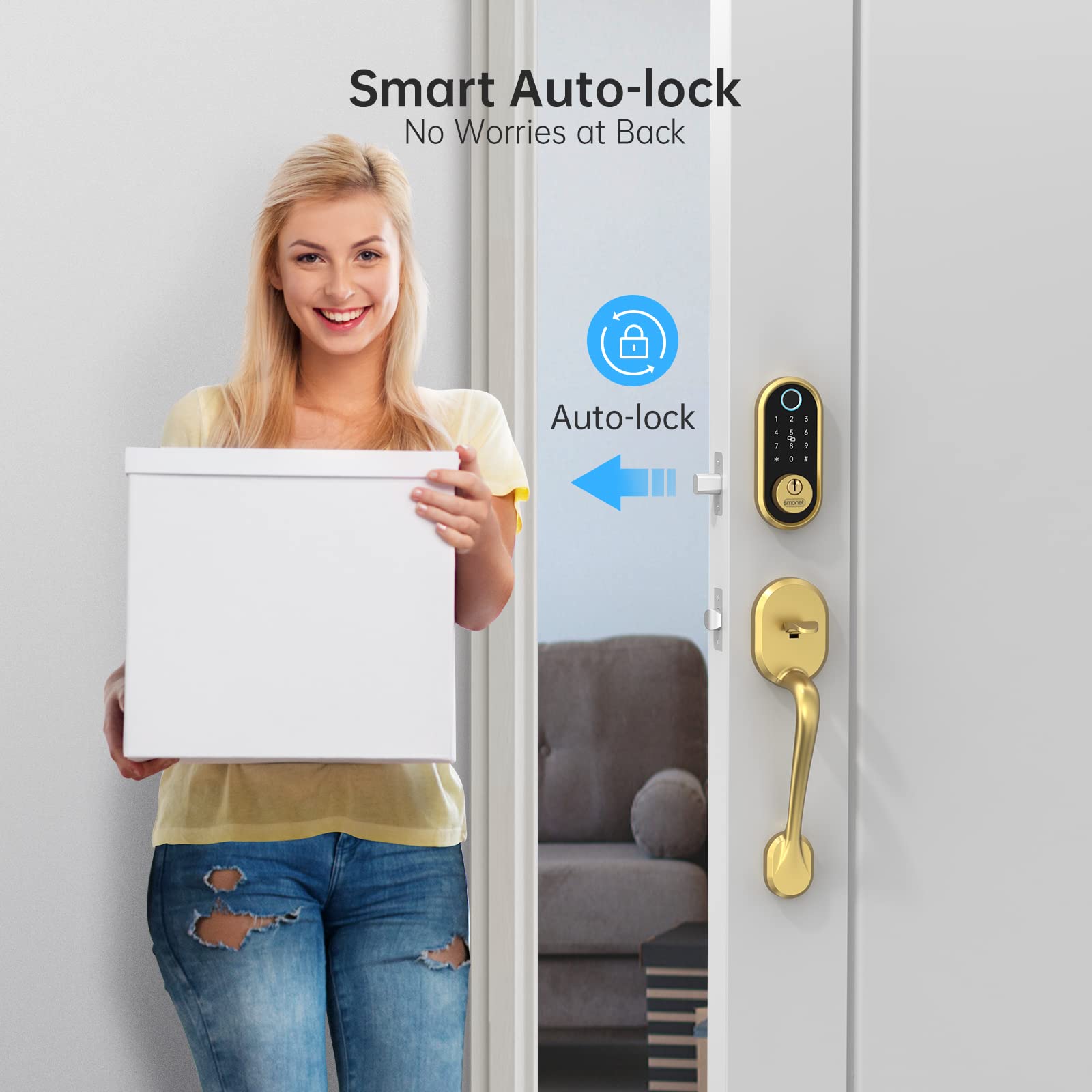 Smart Lock SMONET Bluetooth Keyless Entry Keypad Smart Deadbolt-Fingerprint Electronic Deadbolt Lock, Remote Ekeys Sharing, Easy to Install for Homes and Hotel Works with Alexa(Gateway Not Included)