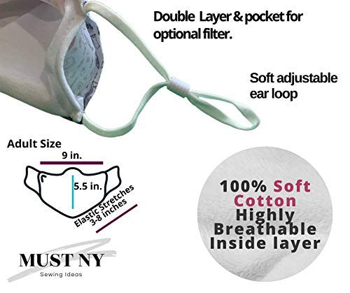 Must NY 3PC - Pack of 3 Teachers Face Mask and Lanyard Reusable Cover | Breathable Bandanna with Filter Slot | Inside Layer Cotton 100% | Men Women | Back to School