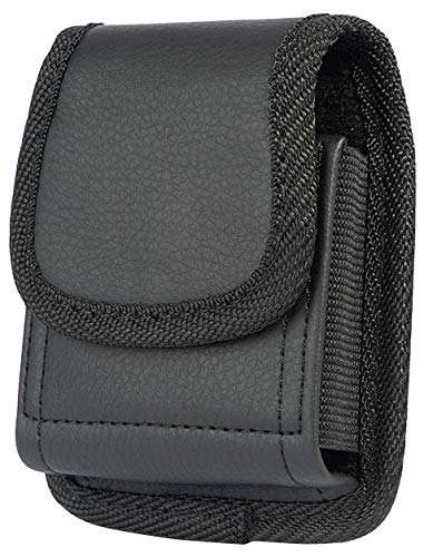 Case for Galaxy Z Flip Phone, Nakedcellphone Black Vegan Leather Vertical Pouch [with Belt Loop, Metal Clip, Magnetic Closure] for Samsung Z Flip 5, Z Flip4, Z Flip3 (2023/2022/2021/2020)