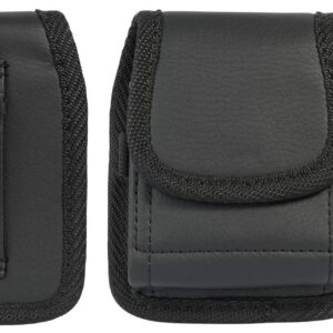 Case for Galaxy Z Flip Phone, Nakedcellphone Black Vegan Leather Vertical Pouch [with Belt Loop, Metal Clip, Magnetic Closure] for Samsung Z Flip 5, Z Flip4, Z Flip3 (2023/2022/2021/2020)