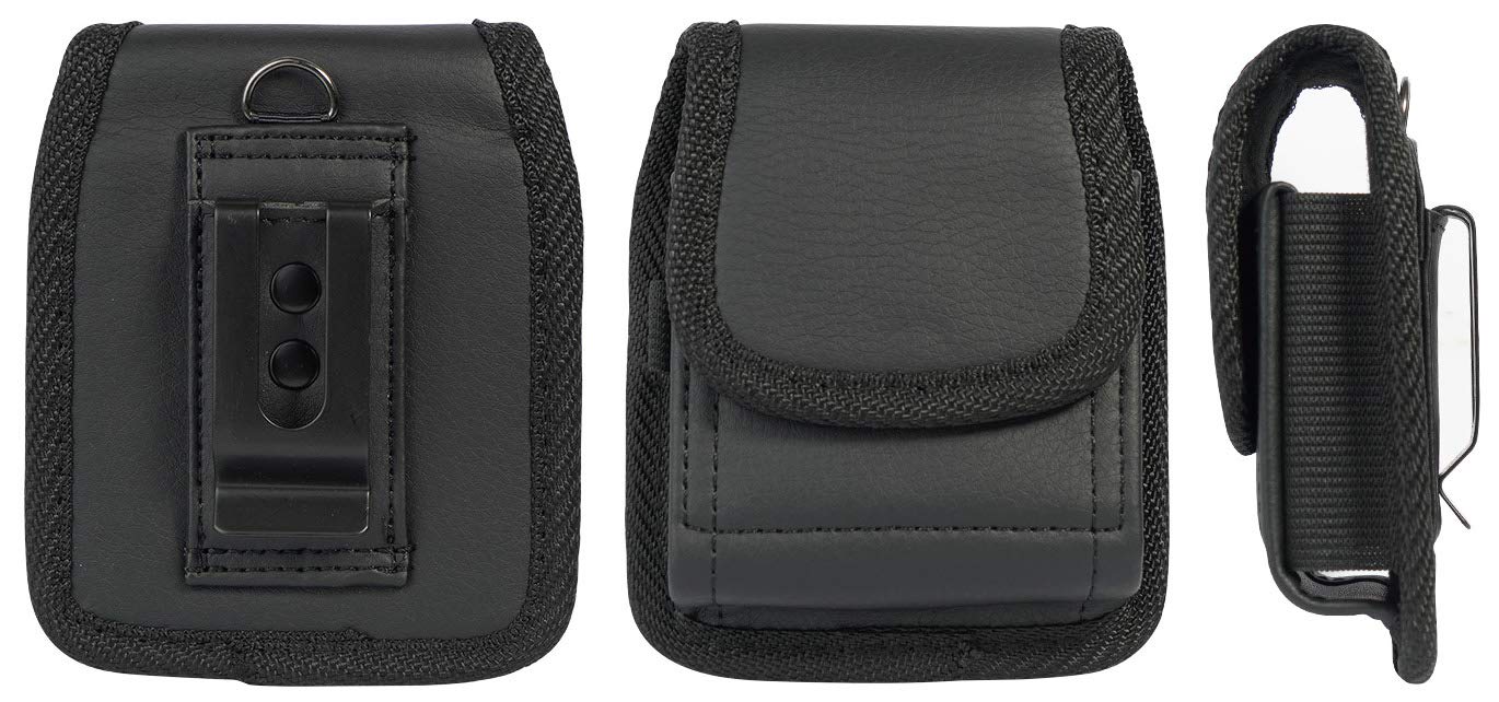 Case for Galaxy Z Flip Phone, Nakedcellphone Black Vegan Leather Vertical Pouch [with Belt Loop, Metal Clip, Magnetic Closure] for Samsung Z Flip 5, Z Flip4, Z Flip3 (2023/2022/2021/2020)