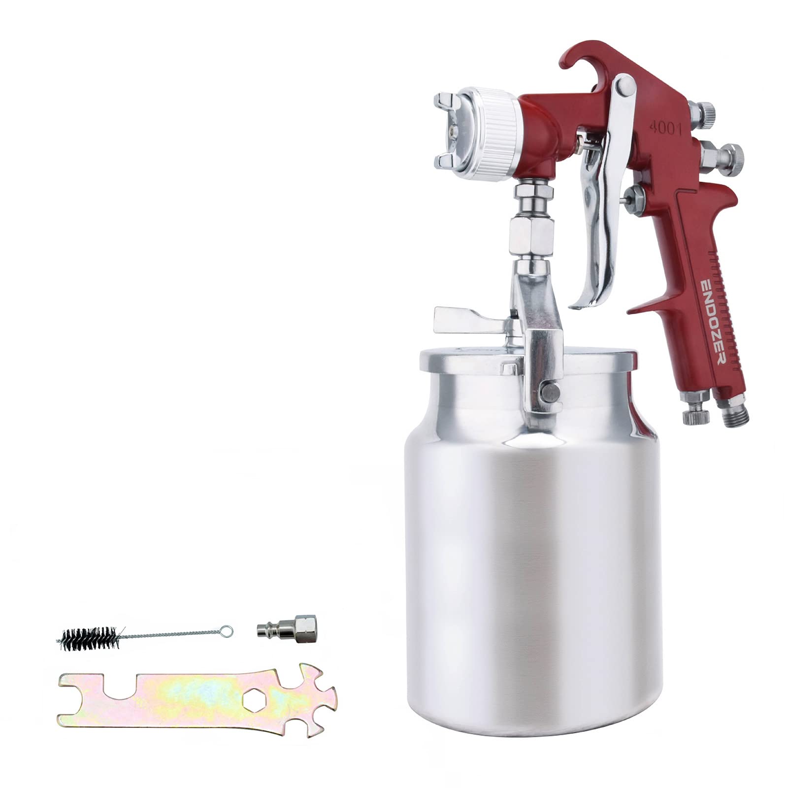 ENDOZER Professional Siphon Feed Spray Gun for Paint, Red Handle, 34 oz -1.8mm Nozzle for a Variety of Low Viscosity Paints