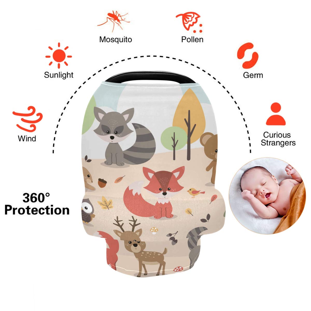 Nursing Cover Breastfeeding Scarf Woodland Forest Animals - Baby Car Seat Covers, Stroller Cover, Carseat Canopy (902h)