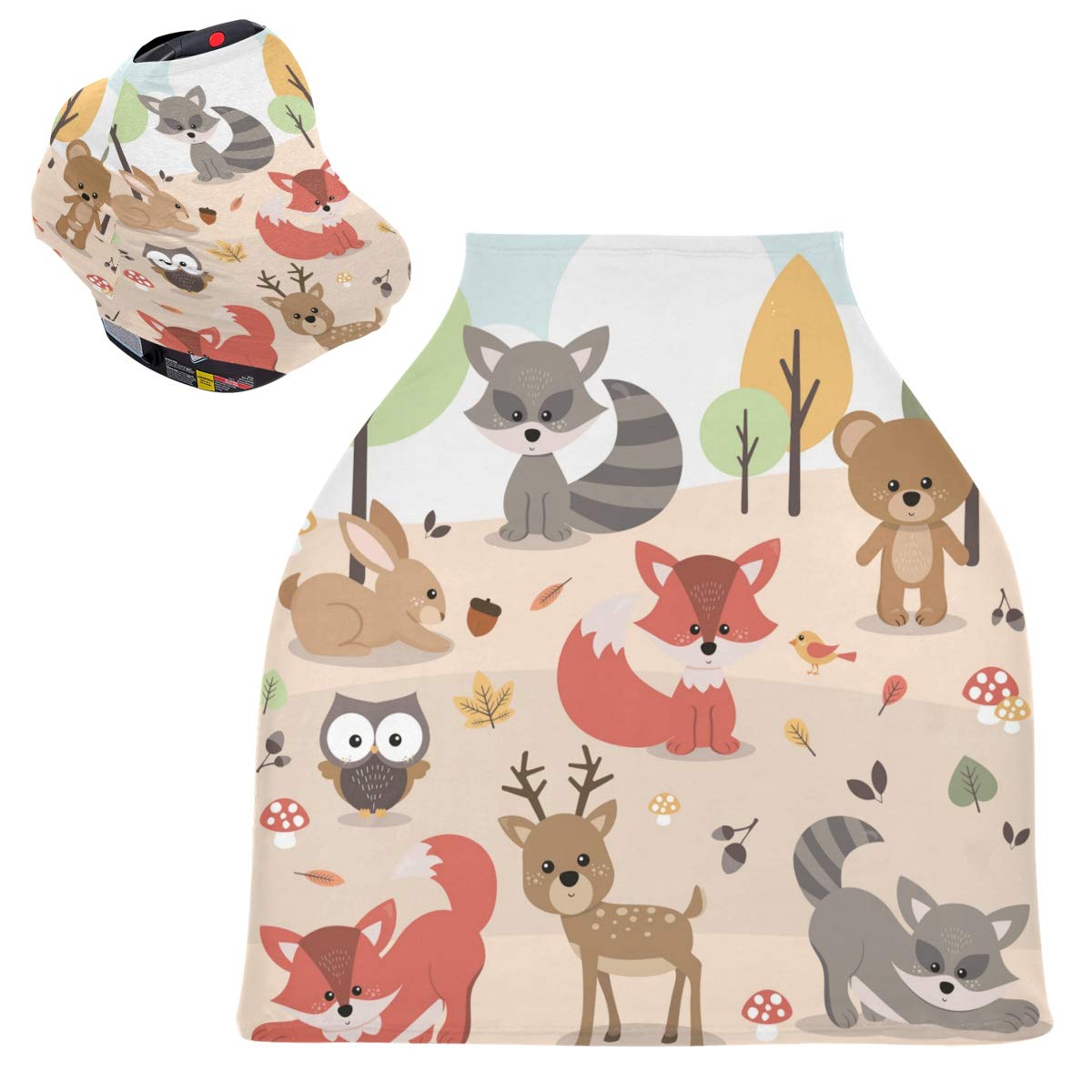 Nursing Cover Breastfeeding Scarf Woodland Forest Animals - Baby Car Seat Covers, Stroller Cover, Carseat Canopy (902h)