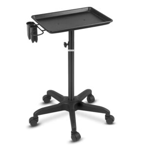 salon tray on wheels, tattoo tray, cakmsmao aluminum beauty rolling salon tray station, adjustable height mobile folding storage salon trolley (black)