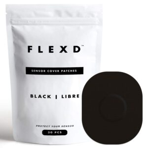 flexd - freestyle waterproof sensor covers for libre 2 & 3 - (30 pcs) - libre 3 sensor covers - cgm adhesive patches - without adhesive in the center - (oval - black)