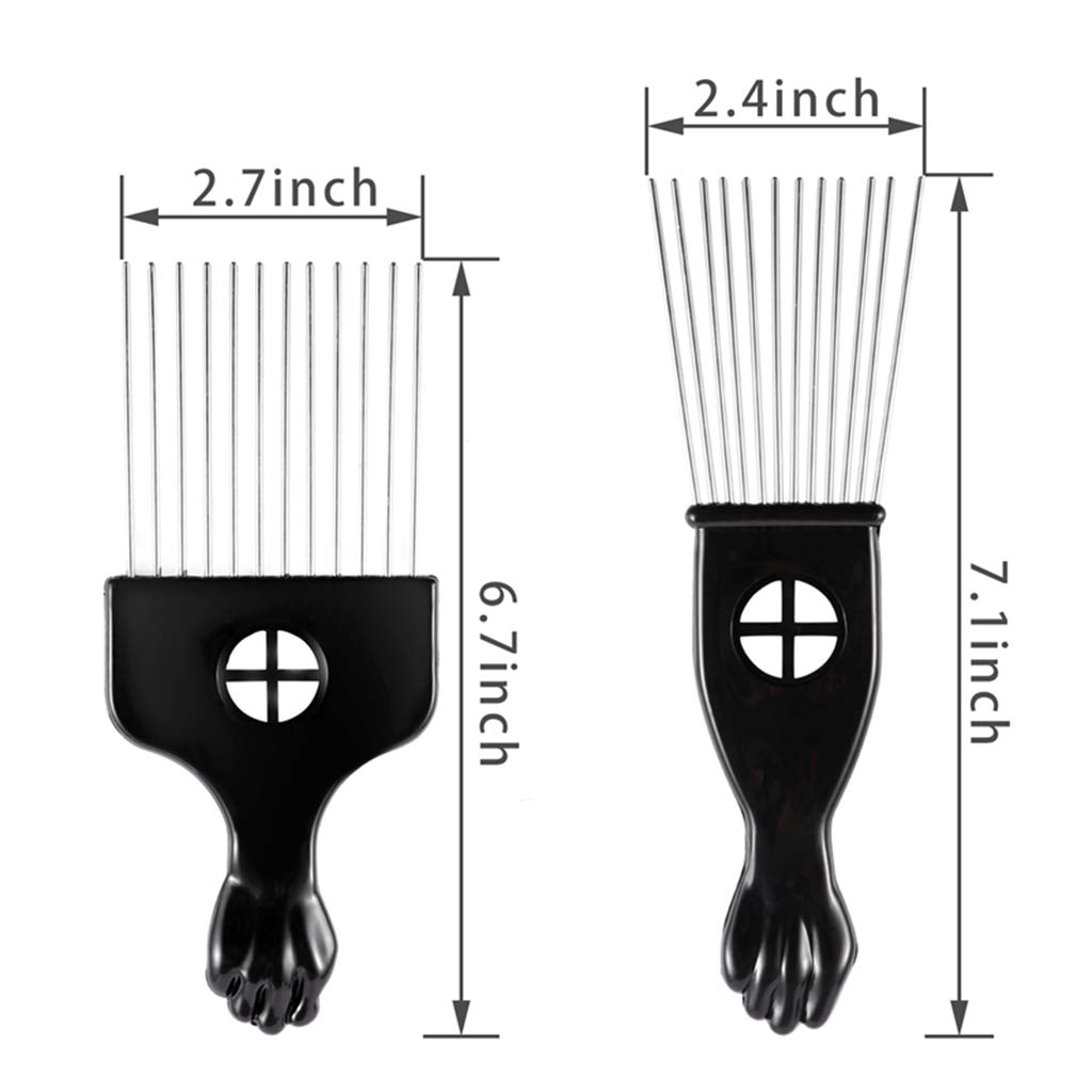 3 Pack Metal Hair Pick - CAREHOOD Wide Tooth Afro Pick for Men, Hair pick for Curly Hair for Women, Lift Pick Comb Tool for Wig Braid Detangle, Hair Styling