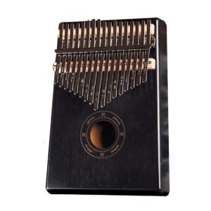 kalimba 17 keys thumb paino made by solid mahogany with study instruction and tune hammer, portable mbira sanza african wood finger piano black