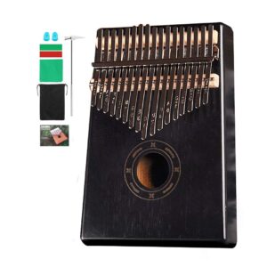 Kalimba 17 Keys Thumb Paino Made By Solid Mahogany with Study Instruction and Tune Hammer, Portable Mbira Sanza African Wood Finger Piano black