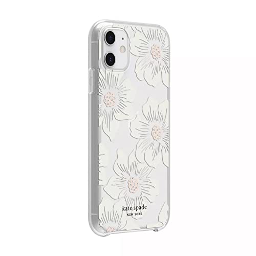 Kate Spade New York Protective Hardshell Case for iPhone 12 & iPhone 12 Pro - Hollyhock Floral Clear/Cream with Stones