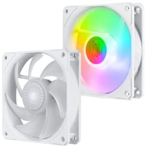 Cooler Master SickleFlow 120 V2 ARGB White Edition Square Frame Fan, ARGB 3-Pin Customizable LEDs, Air Balance Curve Blade, Sealed Bearing, 120mm PWM Control for Computer Case & Liquid Radiator