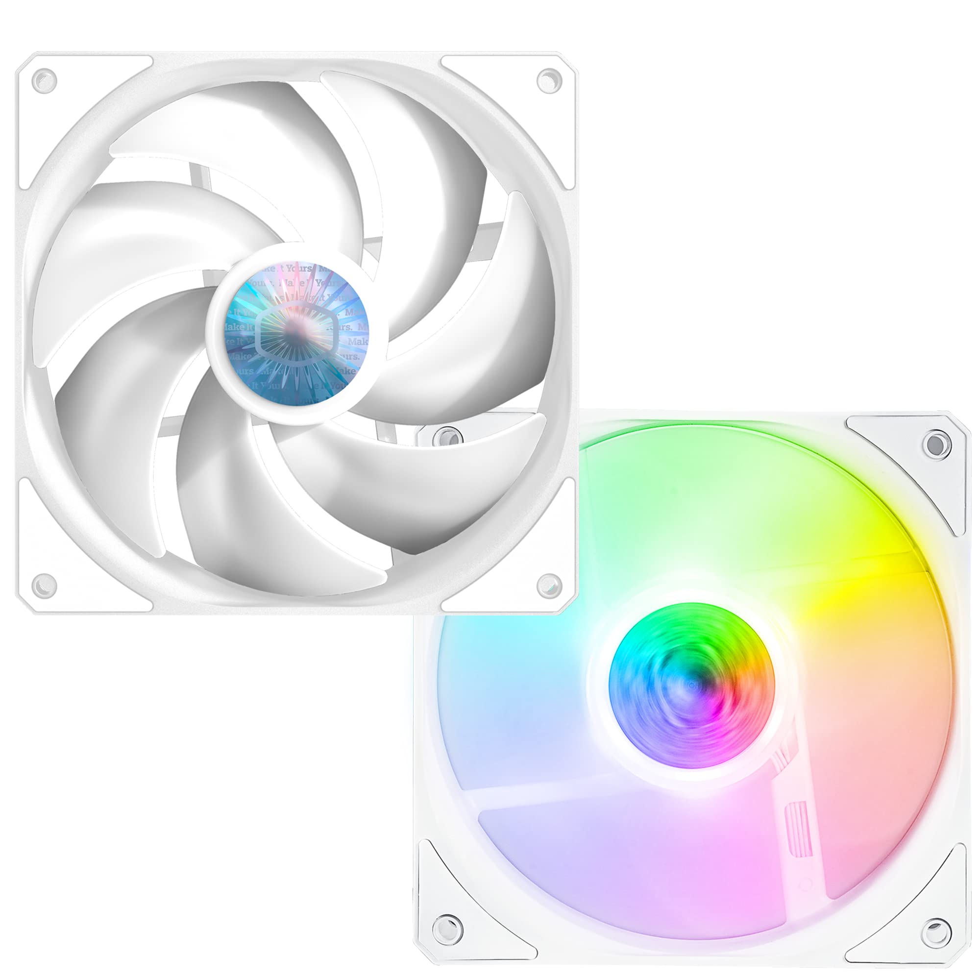 Cooler Master SickleFlow 120 V2 ARGB White Edition Square Frame Fan, ARGB 3-Pin Customizable LEDs, Air Balance Curve Blade, Sealed Bearing, 120mm PWM Control for Computer Case & Liquid Radiator