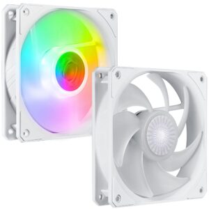 Cooler Master SickleFlow 120 V2 ARGB White Edition Square Frame Fan, ARGB 3-Pin Customizable LEDs, Air Balance Curve Blade, Sealed Bearing, 120mm PWM Control for Computer Case & Liquid Radiator