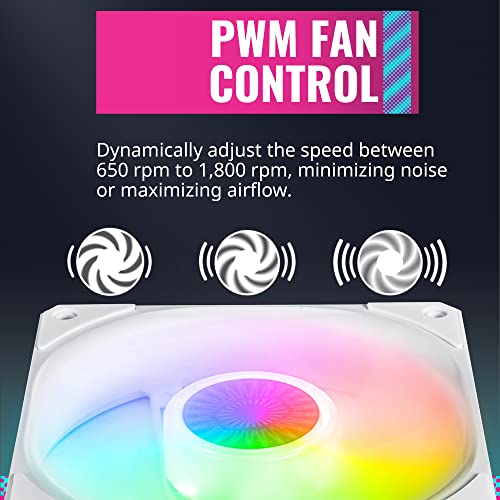 Cooler Master SickleFlow 120 V2 ARGB White Edition 3in1 Square Frame Fan, ARGB 3-Pin Customizable LEDs, Air Balance Curve Blade, Sealed Bearing, 120mm PWM Control for Computer Case & Liquid Radiator