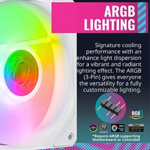 Cooler Master SickleFlow 120 V2 ARGB White Edition 3in1 Square Frame Fan, ARGB 3-Pin Customizable LEDs, Air Balance Curve Blade, Sealed Bearing, 120mm PWM Control for Computer Case & Liquid Radiator