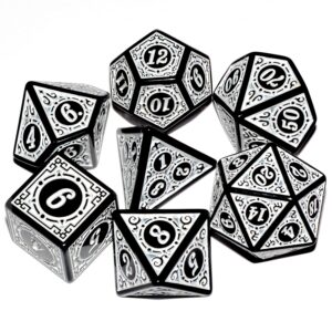 dnd dice 7pieces, raised pattern black and white mixed polyhedral dnd dice for rpg mtg table game dice