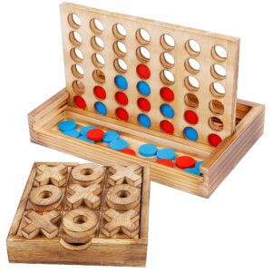 glintoper tic tac toe & 4 in a row table games set - rustic decor wood strategy board games for families