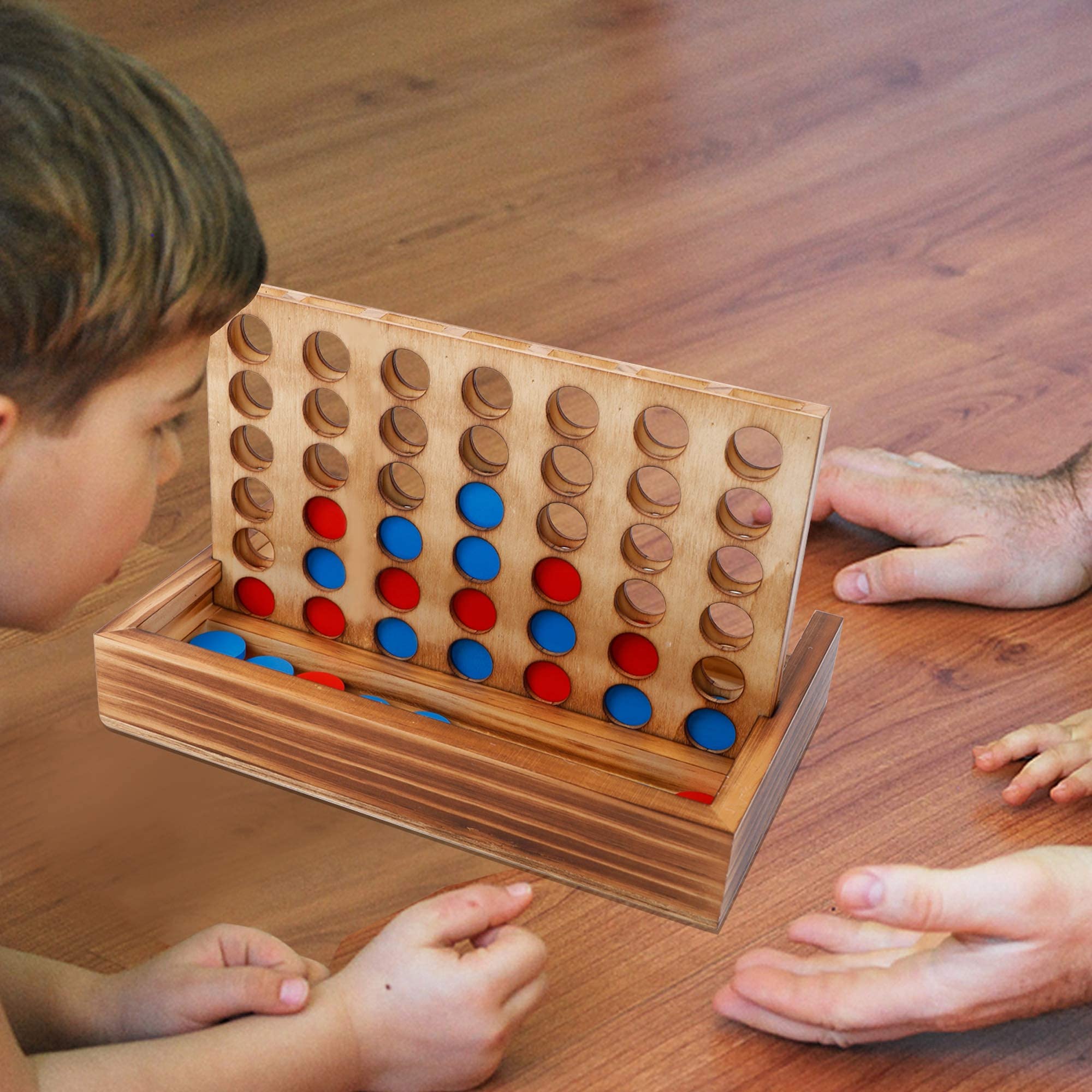 Glintoper Tic Tac Toe & 4 in a Row Table Games Set - Rustic Decor Wood Strategy Board Games for Families