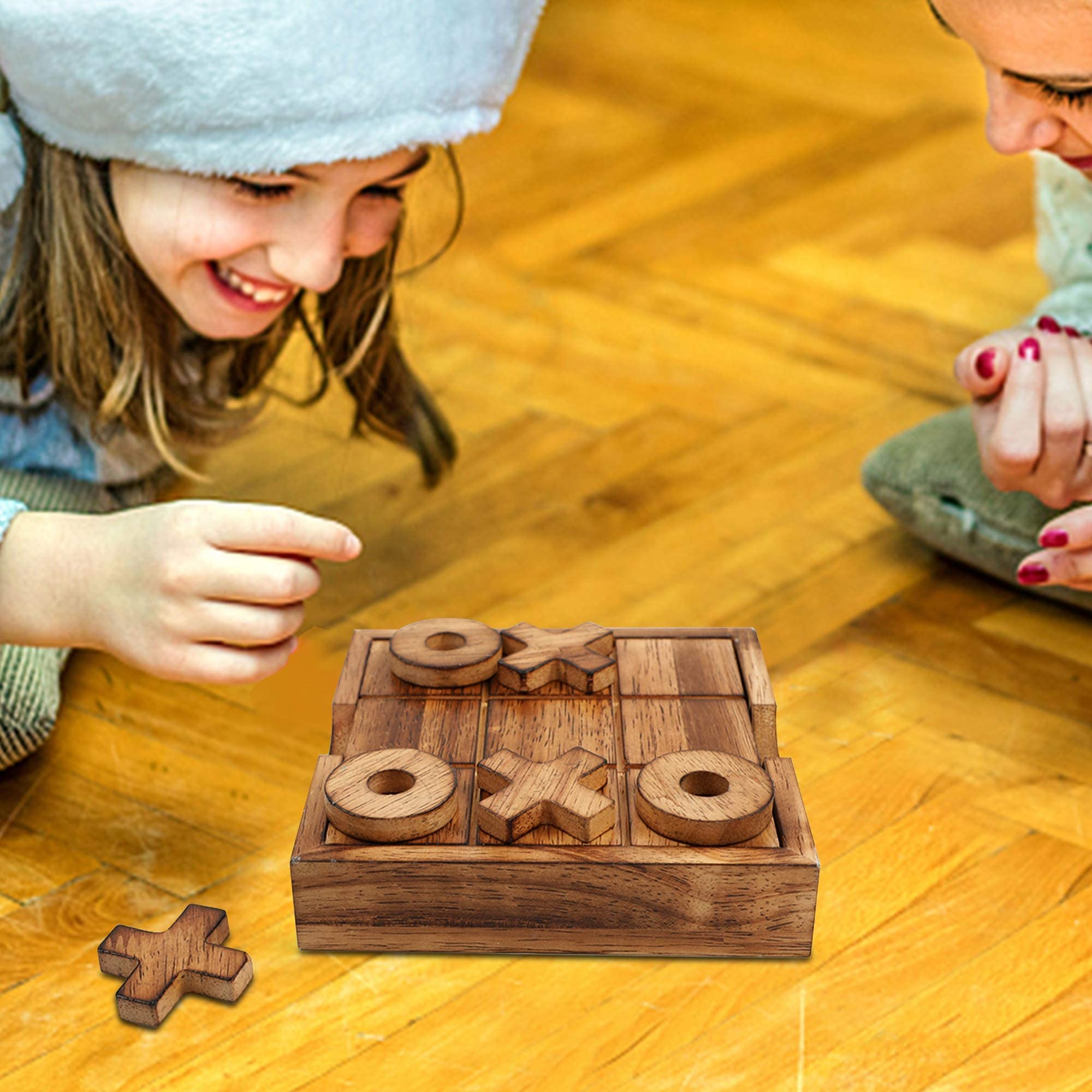 Glintoper Tic Tac Toe & 4 in a Row Table Games Set - Rustic Decor Wood Strategy Board Games for Families