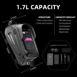 ROCKBROS Bike Phone Bag Waterproof Bike Bag Phone Mount EVA Hard Shell Bike Pouch with Rain Cover Compatible with iPhone 14/12/11 Pro XR XS Max Phones Below 6.8”