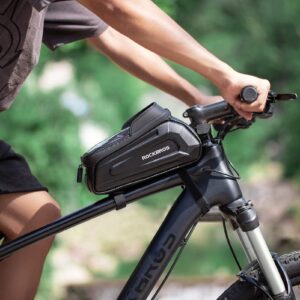 ROCKBROS Bike Phone Bag Waterproof Bike Bag Phone Mount EVA Hard Shell Bike Pouch with Rain Cover Compatible with iPhone 14/12/11 Pro XR XS Max Phones Below 6.8”