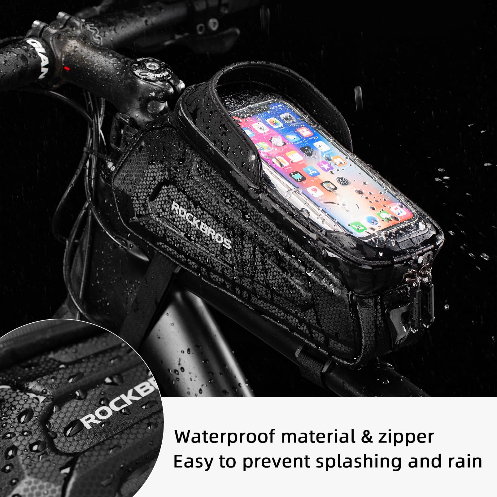 ROCKBROS Bike Phone Bag Waterproof Bike Bag Phone Mount EVA Hard Shell Bike Pouch with Rain Cover Compatible with iPhone 14/12/11 Pro XR XS Max Phones Below 6.8”