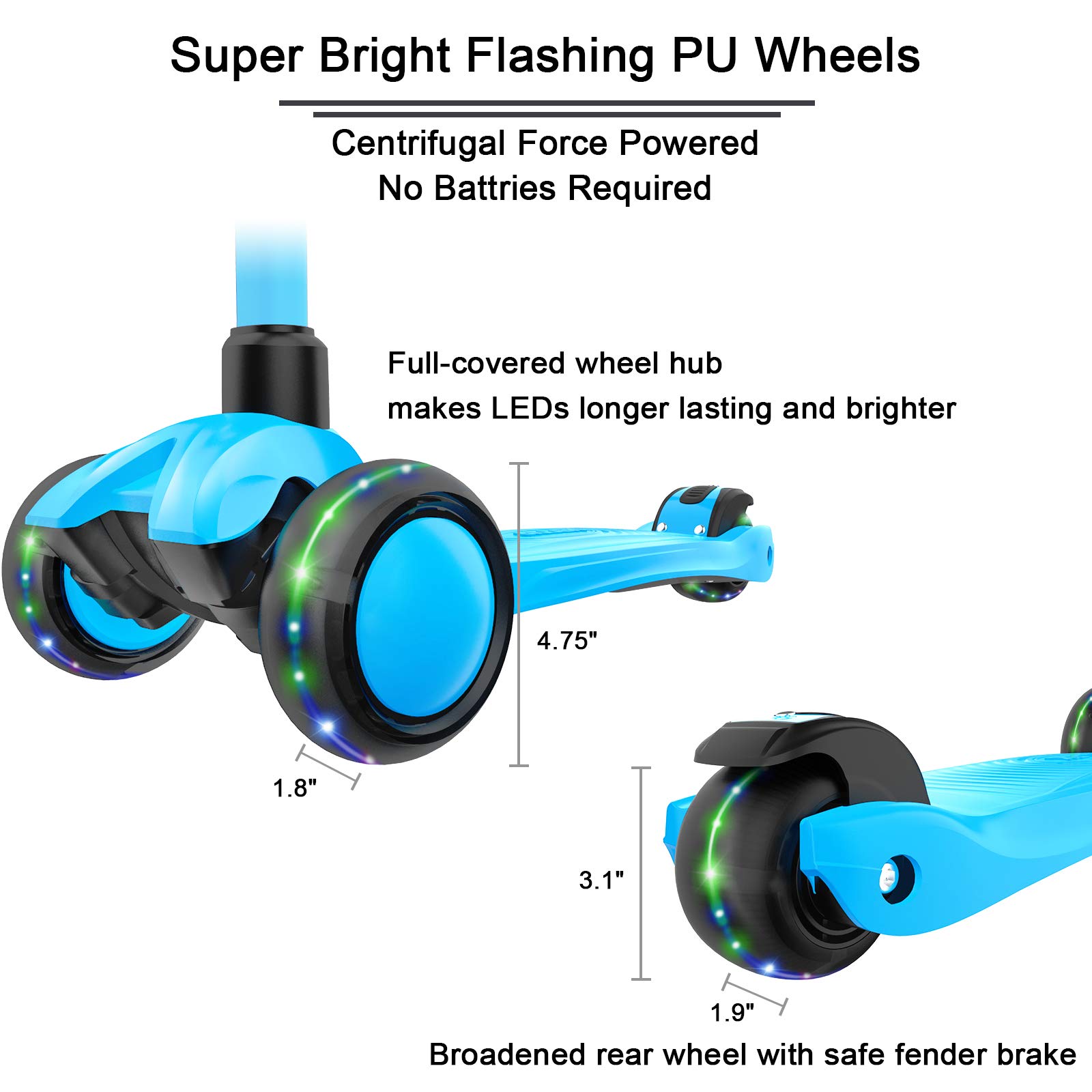 Allek Kick Scooter B03, Lean 'N Glide 3-Wheeled Push Scooter with Extra Wide PU Light-Up Wheels, Any Height Adjustable Handlebar and Strong Thick Deck for Children from 3-12yrs (Aqua Blue)