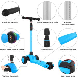 Allek Kick Scooter B03, Lean 'N Glide 3-Wheeled Push Scooter with Extra Wide PU Light-Up Wheels, Any Height Adjustable Handlebar and Strong Thick Deck for Children from 3-12yrs (Aqua Blue)