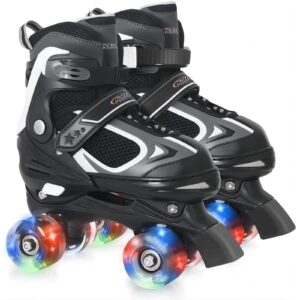 kids roller skates for boys - black for big kids age 7 8 9 10 - adjustable all light up wheels indoor outdoor sports birthday gift for son and grandson