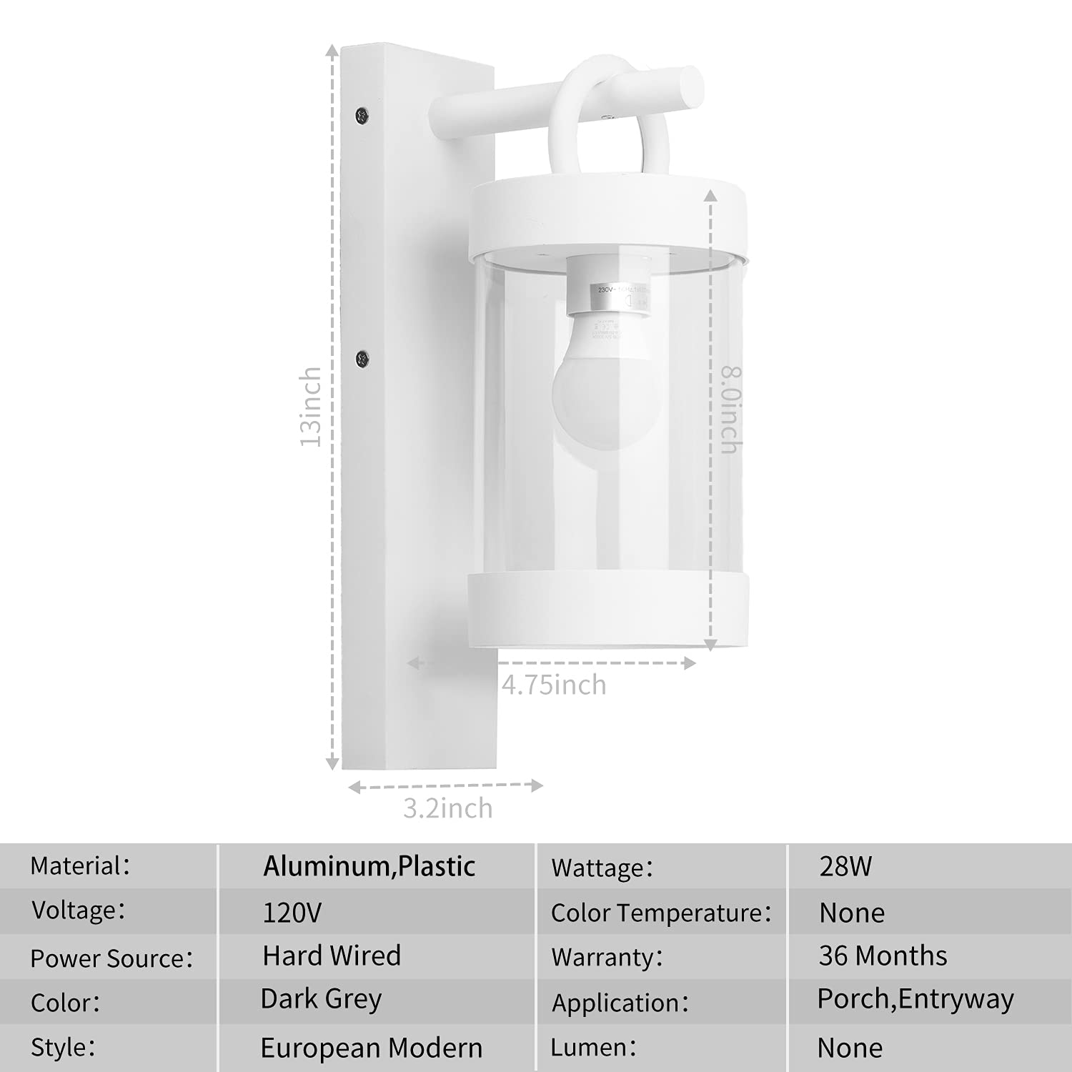 Outdoor Wall Light Dusk to Dawn White E26 Wall Mount Lights with Photocell for Porch Front Door Garage Garden IP44 Waterproof Max 28W