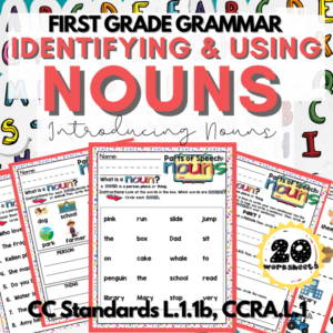 first grade grammar: introducing and using nouns (20 standard-based worksheets)