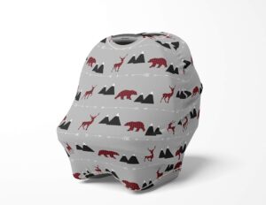 stretchy multi use cover lumberjack plaid car seat canopy bears deer nursing breastfeeding cover shopping grocery cart high chair cover woodland bear nursery decor baby infant boy