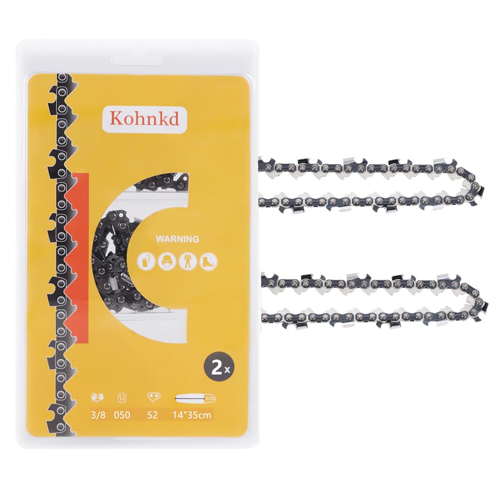 Kohnkdllc 14 Inch Chainsaw Chains .050" Gauge, 3/8" LP Pitch, 52 Drive Links S52 for Greenworks Husqvarna Poulan Echo Worx and for RYOBI RY3716, 2 pack