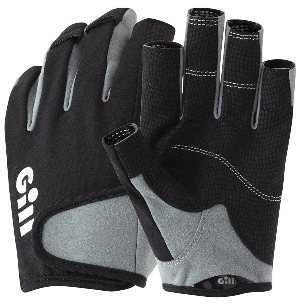 Gill Deckhand Sailing Gloves Short Finger with 3/4 Length Fingers - 50+ UV Sun Protection & Water Repellent - Black M