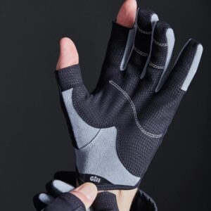 Gill Deckhand Sailing Gloves Short Finger with 3/4 Length Fingers - 50+ UV Sun Protection & Water Repellent - Black M