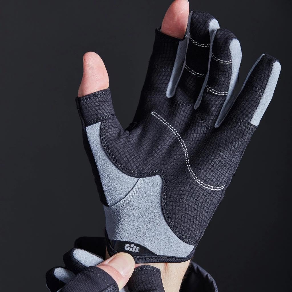 Gill Deckhand Sailing Gloves Short Finger with 3/4 Length Fingers - 50+ UV Sun Protection & Water Repellent - Black M