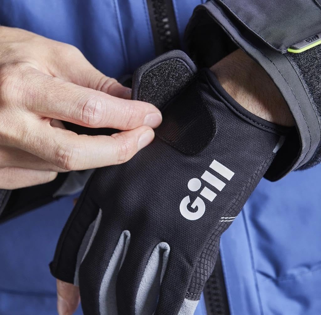 Gill Deckhand Sailing Gloves Short Finger with 3/4 Length Fingers - 50+ UV Sun Protection & Water Repellent - Black M