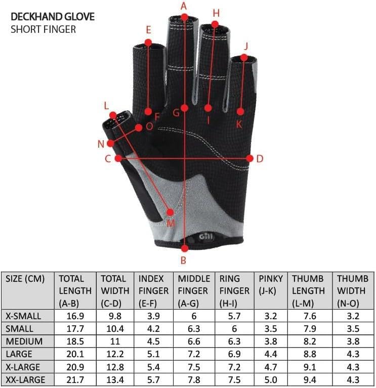 Gill Deckhand Sailing Gloves Short Finger with 3/4 Length Fingers - 50+ UV Sun Protection & Water Repellent - Black M