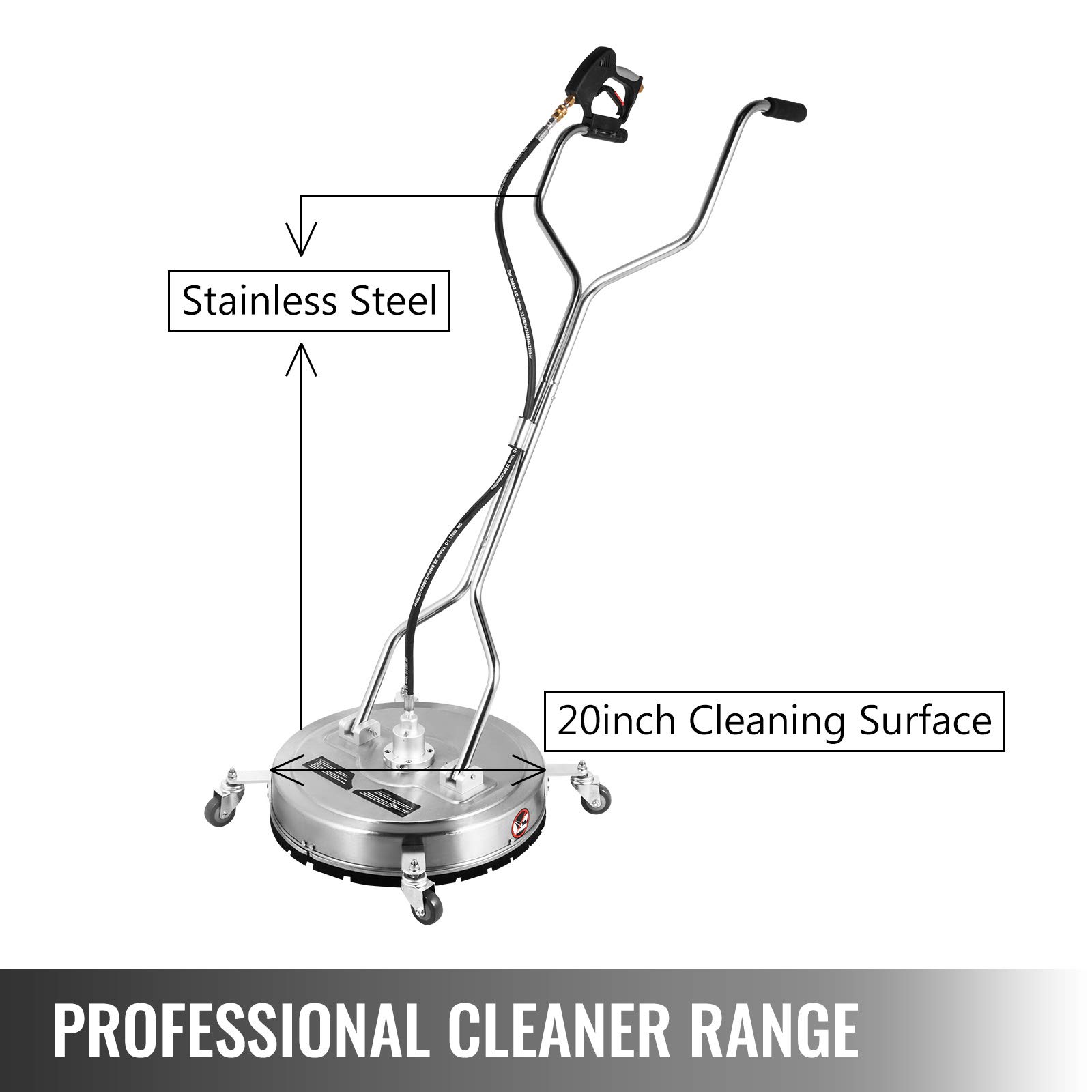 Happybuy Surface Cleaner 20 inch Flat Surface Cleaner for Pressure Washer 4000psi Pressure with 3/8 Quick Connector Surface Cleaner W/Casters 10.5GPM Stainless Steel Rotating Rod & 3 Nozzle for Patio