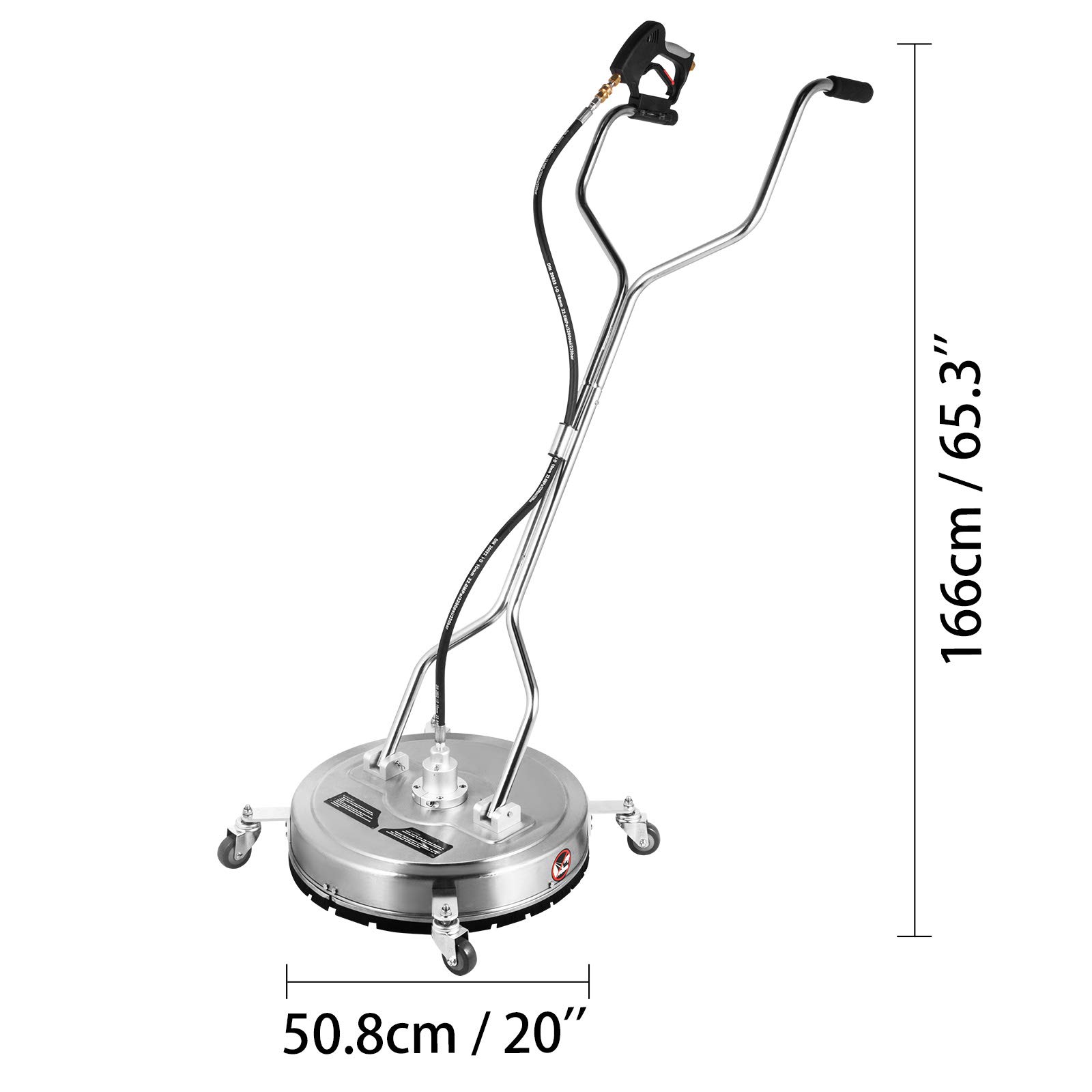 Happybuy Surface Cleaner 20 inch Flat Surface Cleaner for Pressure Washer 4000psi Pressure with 3/8 Quick Connector Surface Cleaner W/Casters 10.5GPM Stainless Steel Rotating Rod & 3 Nozzle for Patio