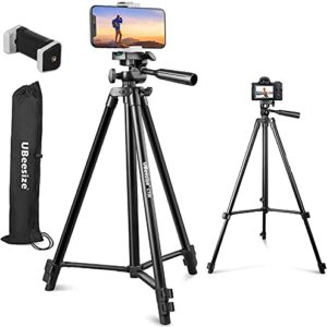 Ubeesize Tripod CT50 50” Phone Tripod Stand, Aluminum Lightweight Tripod for Camera and Phone, Cell Phone Tripod with Phone Holder and Carry Bag, Compatible with iPhone & Android