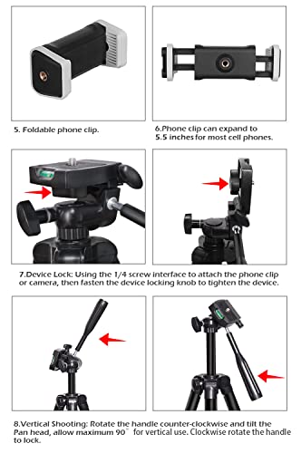 Ubeesize Tripod CT50 50” Phone Tripod Stand, Aluminum Lightweight Tripod for Camera and Phone, Cell Phone Tripod with Phone Holder and Carry Bag, Compatible with iPhone & Android