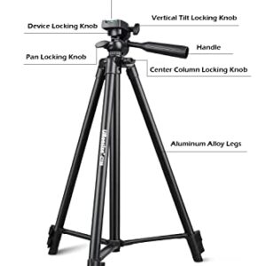 Ubeesize Tripod CT50 50” Phone Tripod Stand, Aluminum Lightweight Tripod for Camera and Phone, Cell Phone Tripod with Phone Holder and Carry Bag, Compatible with iPhone & Android