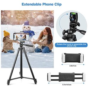 Ubeesize Tripod CT50 50” Phone Tripod Stand, Aluminum Lightweight Tripod for Camera and Phone, Cell Phone Tripod with Phone Holder and Carry Bag, Compatible with iPhone & Android