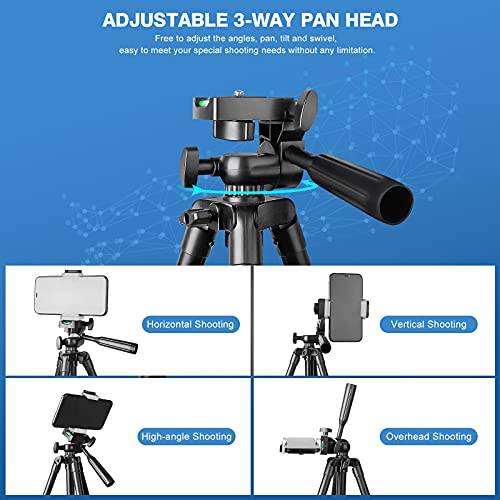 Ubeesize Tripod CT50 50” Phone Tripod Stand, Aluminum Lightweight Tripod for Camera and Phone, Cell Phone Tripod with Phone Holder and Carry Bag, Compatible with iPhone & Android