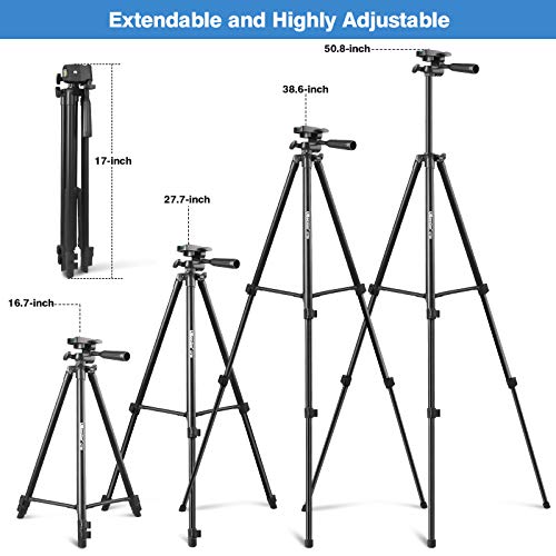 Ubeesize Tripod CT50 50” Phone Tripod Stand, Aluminum Lightweight Tripod for Camera and Phone, Cell Phone Tripod with Phone Holder and Carry Bag, Compatible with iPhone & Android