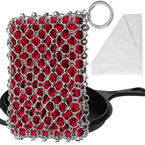 herda 316l cast iron scrubber, skillet chainmail scrubber for cast iron pan - chain mail scrubber cast iron sponge - metal scrubber cast iron skillet cleaner, wok, dutch oven cleaning chain scrubber