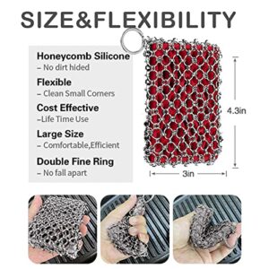 Herda 316L Cast Iron Scrubber, Skillet Chainmail Scrubber for Cast Iron Pan - Chain Mail Scrubber Cast Iron Sponge - Metal Scrubber Cast Iron Skillet Cleaner, Wok, Dutch Oven Cleaning Chain Scrubber