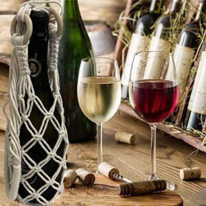 MorVin Macrame Water Bottle Carrier - Eco-Friendly 100% Cotton Water Bottle Bag - Long Strap Boho Bottle Bag - Wine Bottle Carrier - Hands Free Bag for Hiking, Cycling, Fitness - Wine Accessories