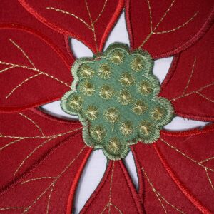 Christmas Poinsettia Shaped Red Table Runner Tablecloth Embroidered Holiday Decoration Decor (16" x 34")